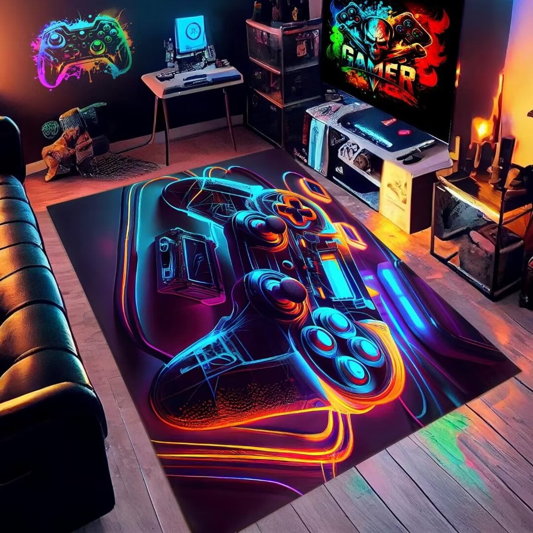 Gaming Rug with Colorful Game Controller Design for Game Room, Gaming ...