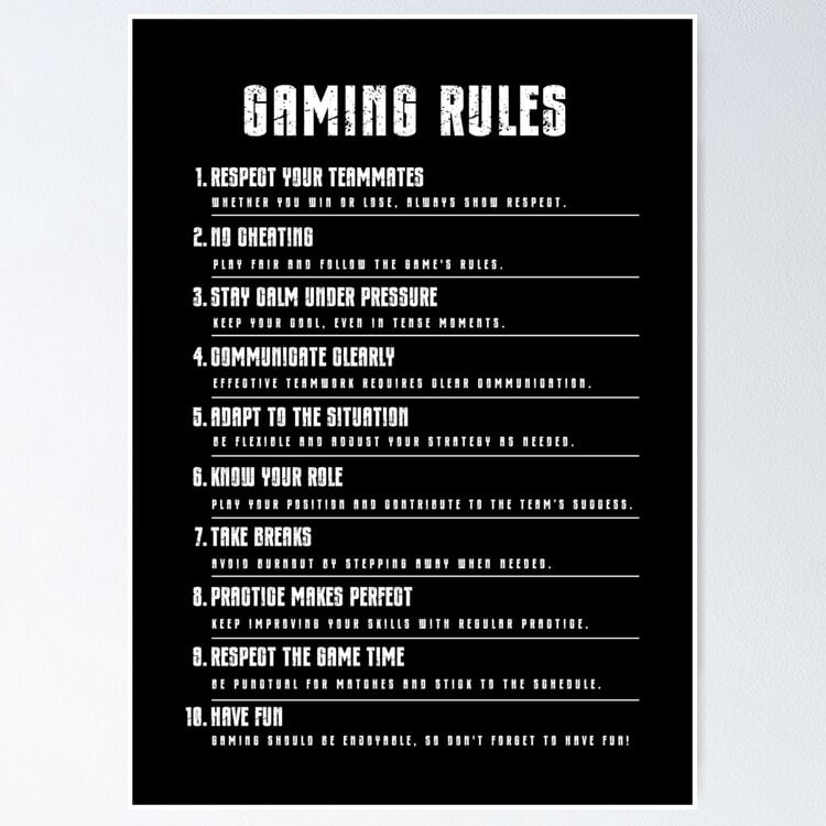 Gaming Rules - Gaming Quotes Poster- Unframed Poster | Wall Art ...