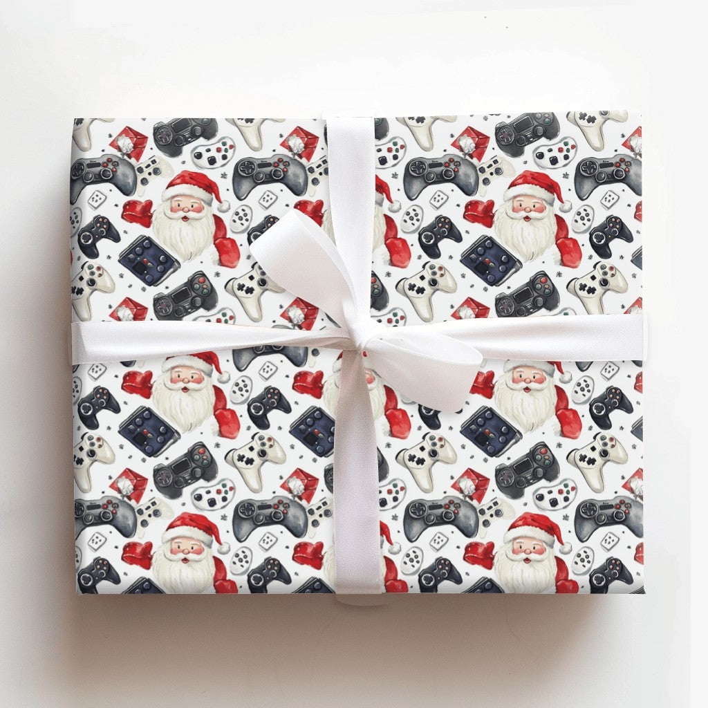 Gaming Santa Claus and Video Game Controllers Christmas Gift Wrapping ...