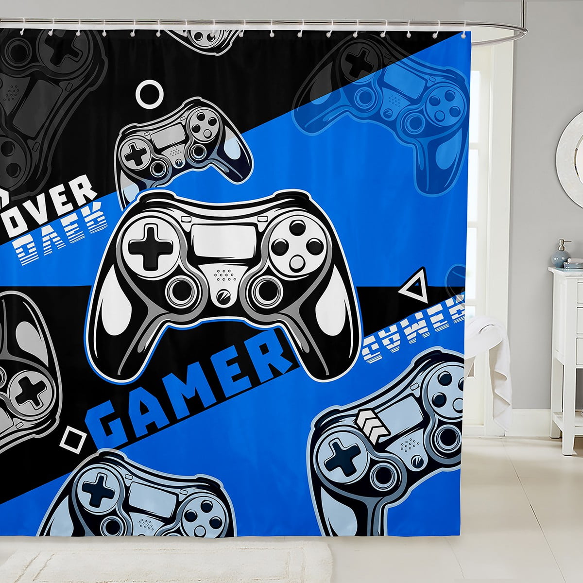 Gaming Shower Curtain 72"Wx78"L Game Room Decor Video Game Gamer Fabric ...