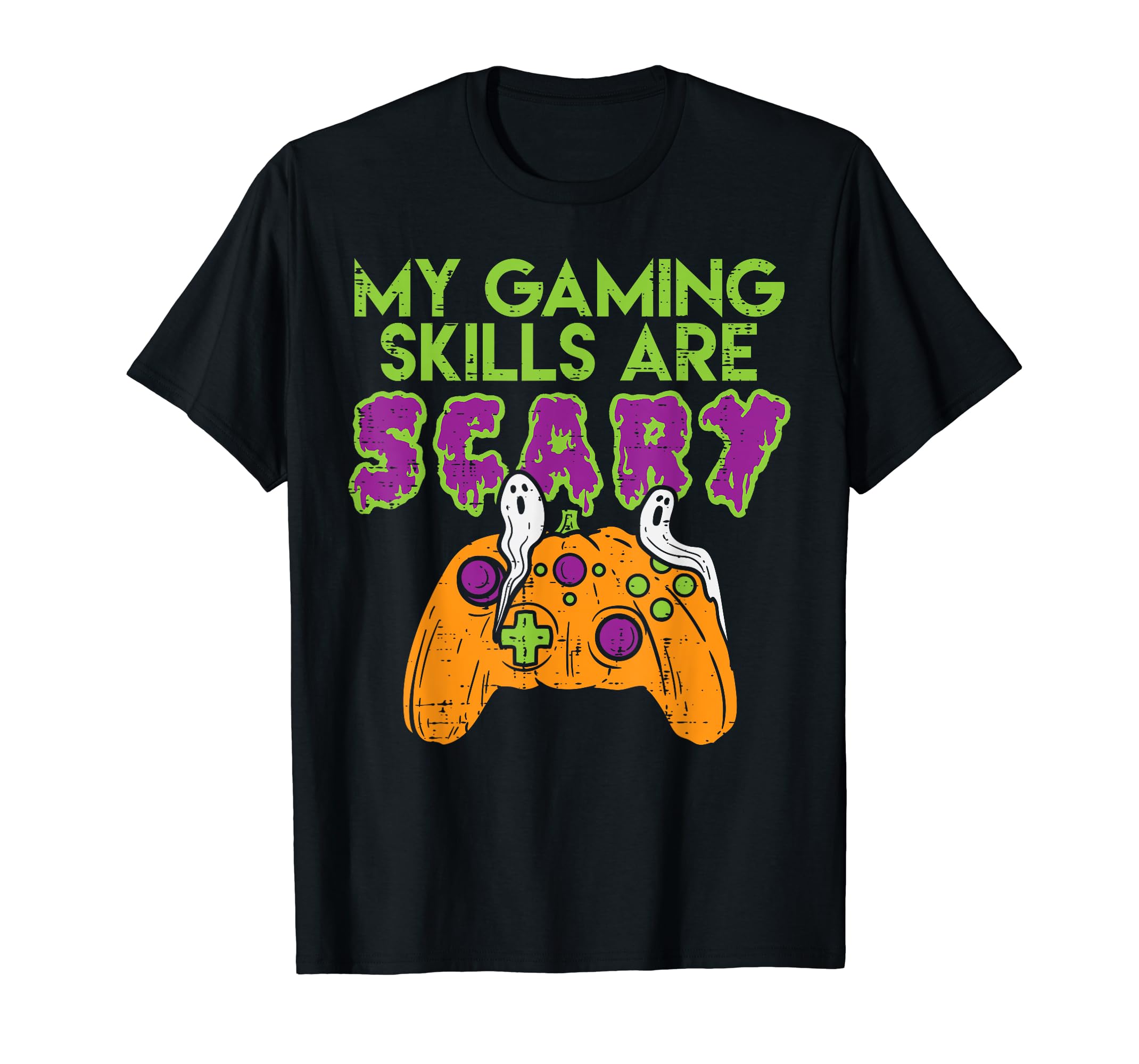 Gaming Skills Scary Pumpkin Controller Boys Halloween Gamer T-Shirt ...