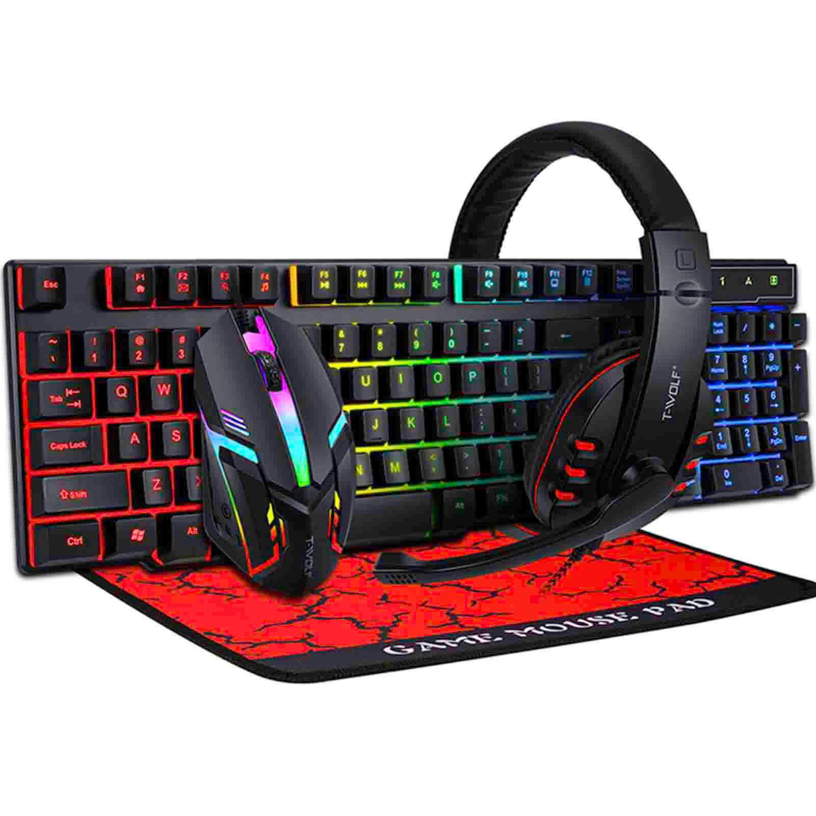 Gaming T-WOLF TF800 Four-piece Gaming Combo 104 Keys Keyboard 4-color ...