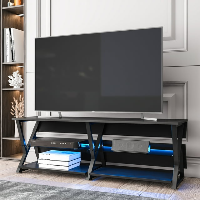 Gaming TV Stand for TVs up to 60" Black TV Console Entertainment Center ...