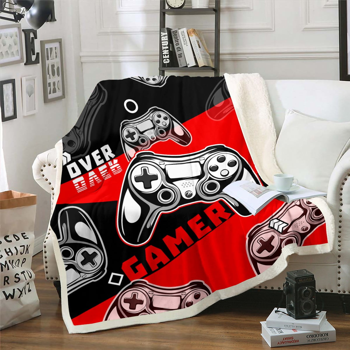 Gaming Throw Blanket Teens Red And Black Gamer Fleece Blanket Video ...