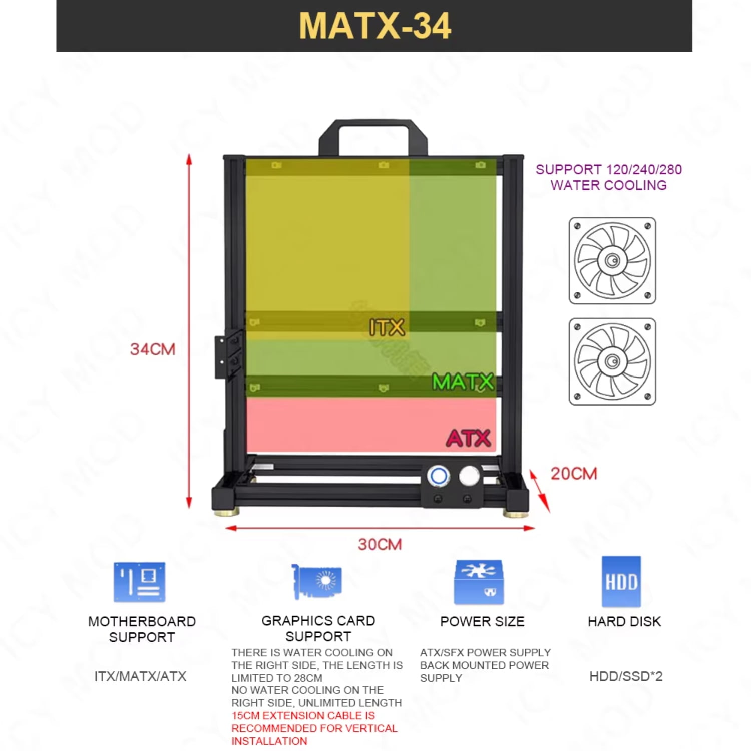 Gaming Tower Open Case Aluminum ATX ITX MATX EATX Creative DIY Computer ...