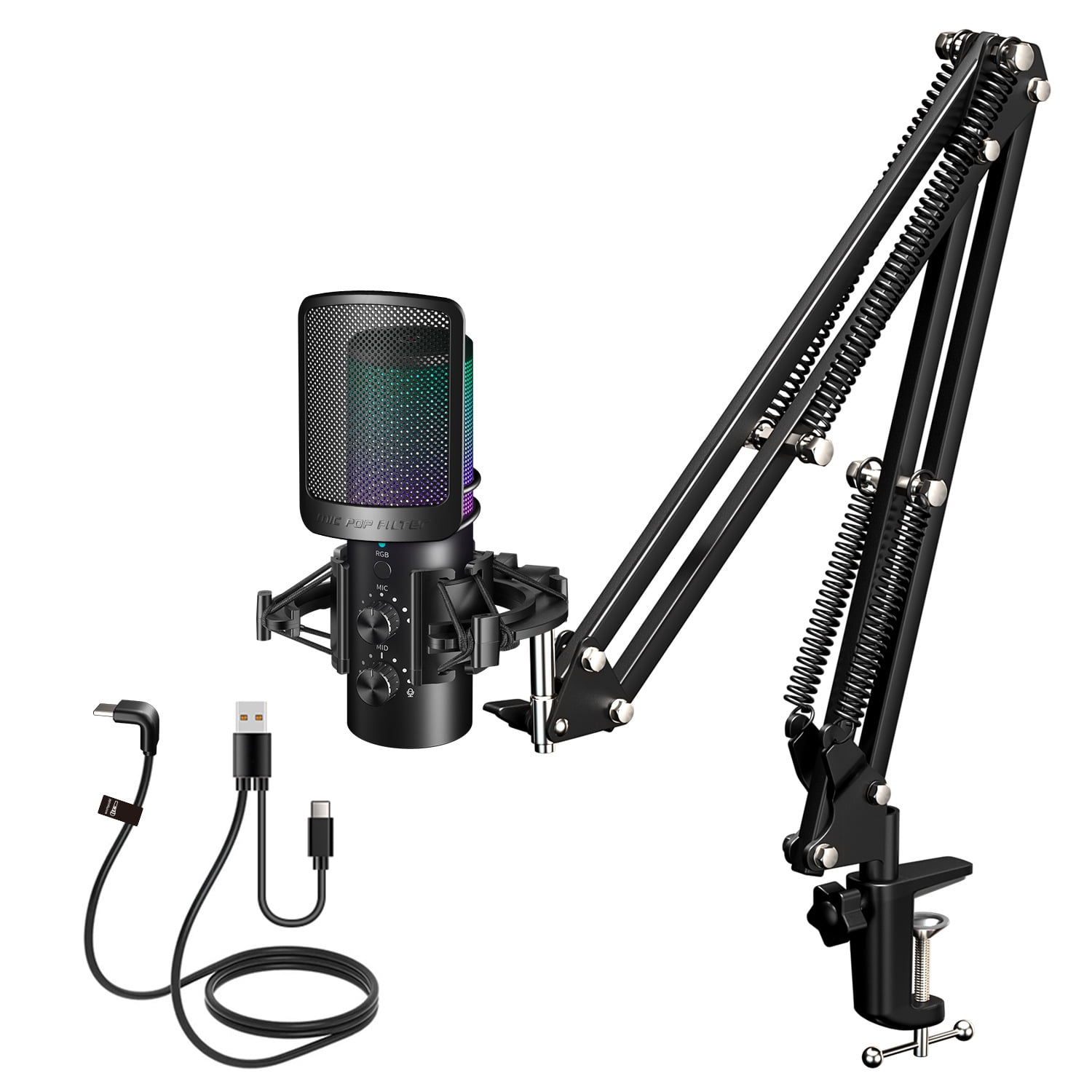 Gaming USB Microphone,Noise Cancellation Condenser mic,RGB Microphone ...