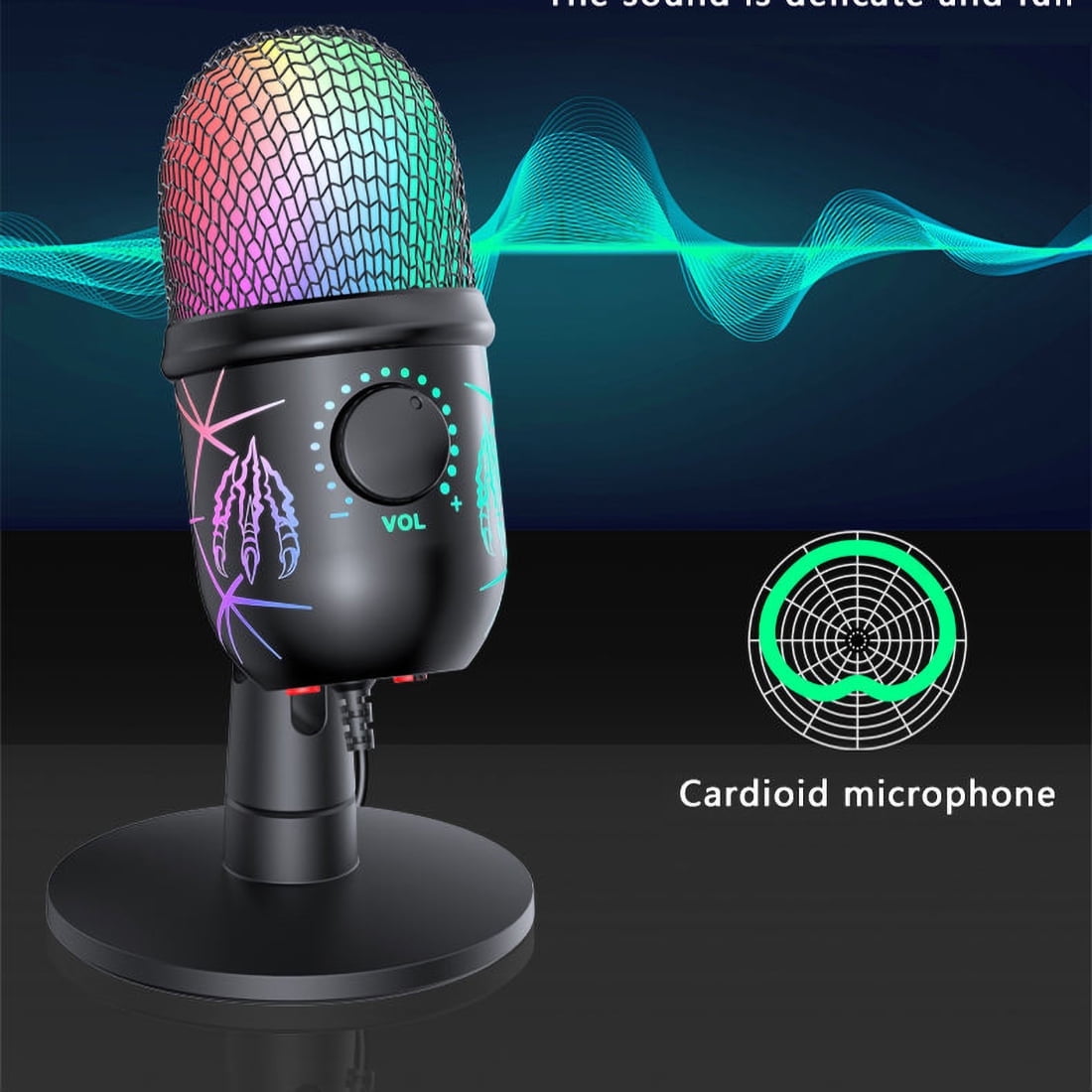 Gaming USB Microphone for PC PS5, Condenser Mic with Qui Mute, RGB Indicator, Tripod d, Pop ...