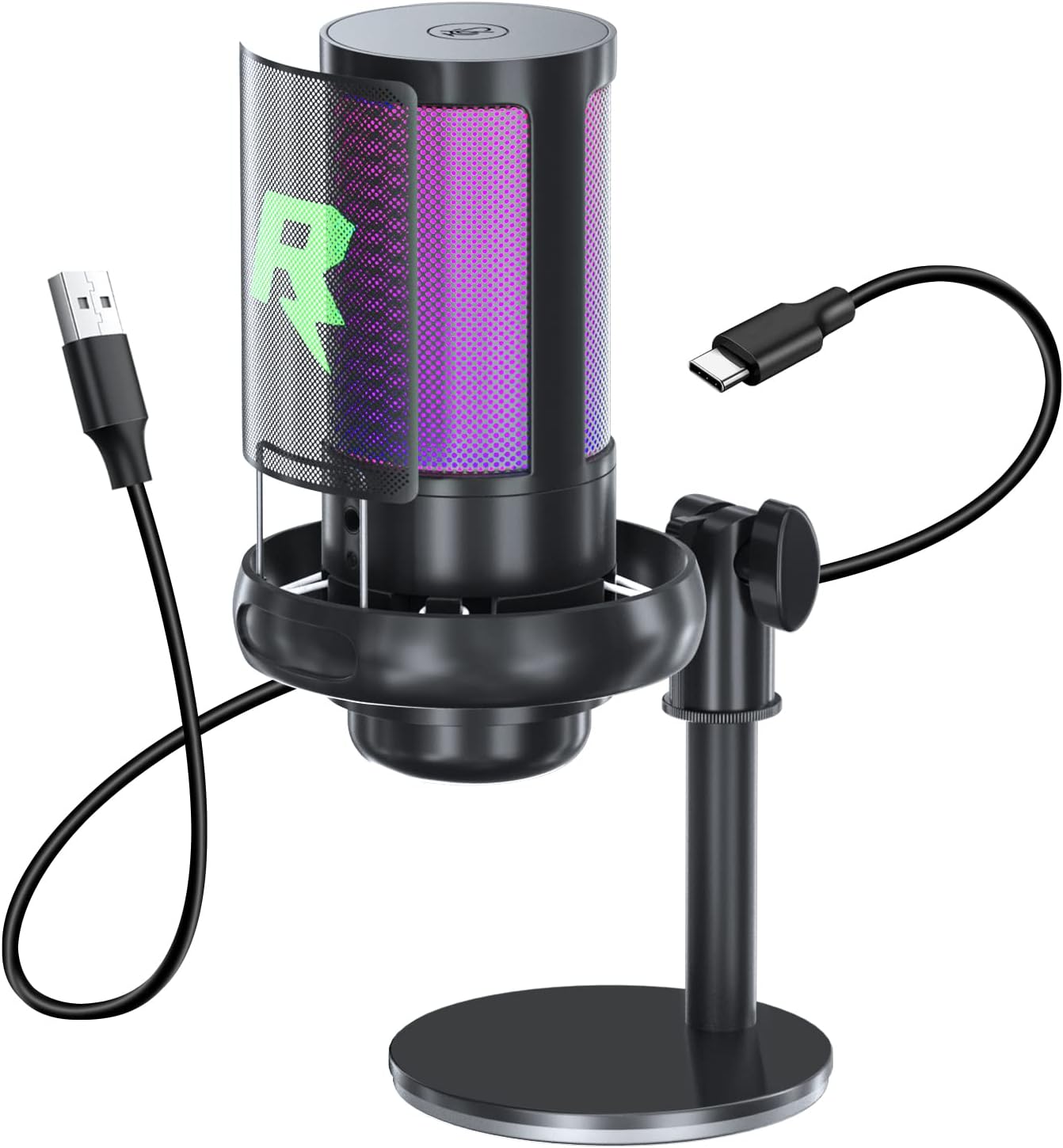 Gaming USB RGB Computer rophone ed On Desk Stand Headphone Monitor Jack ...