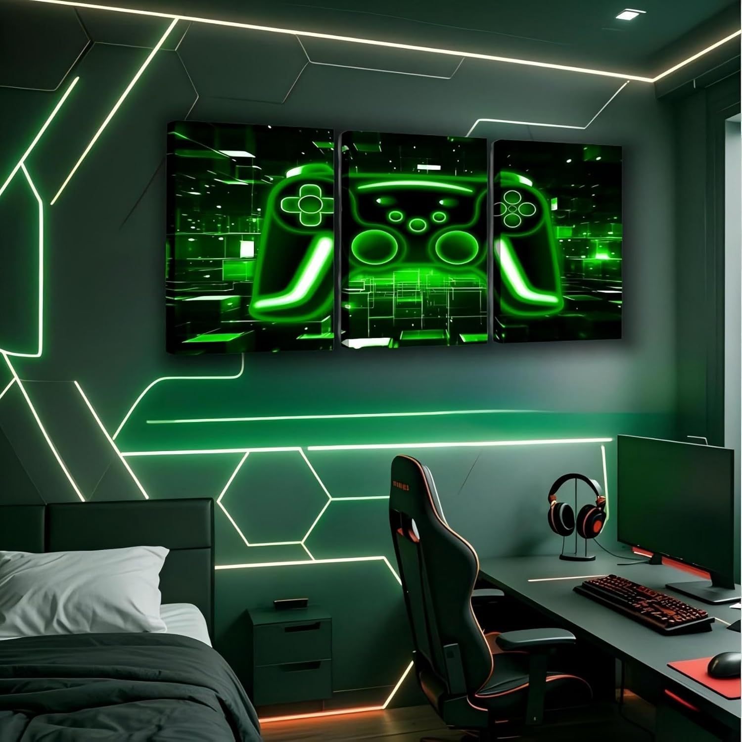 Gaming Wall Art for Living Room Neon Honeycomb Gamer Poster Prints ...
