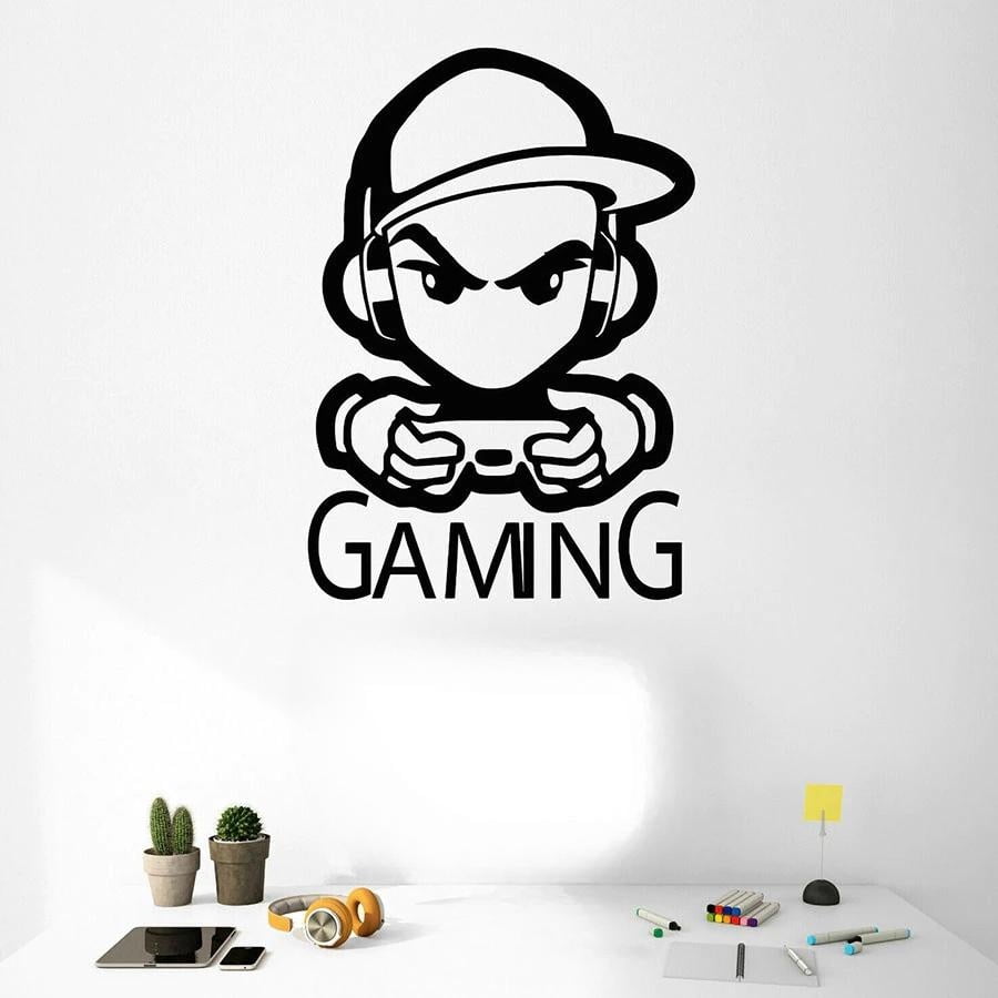 Gaming Wall Decal Gamer Headphones Joystick Vinyl Wall Sticker Game ...