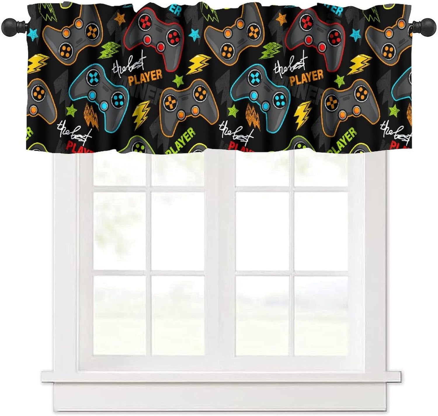 Gaming Window Valance， Boys Girls Colorful Game Controller Rod Pocket ...
