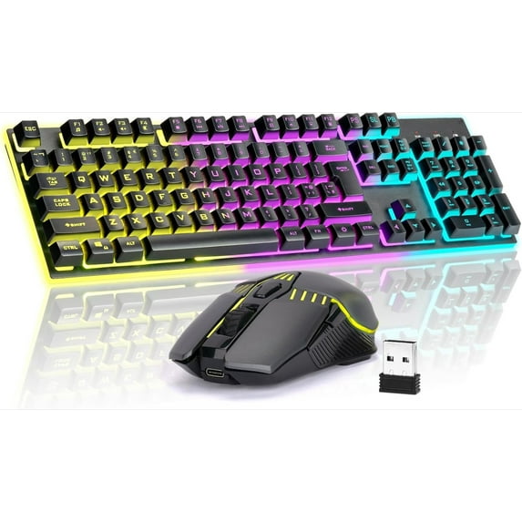 Gaming Wireless Keyboard and Mouse, Rechargeable RGB Backlit, Metal ...