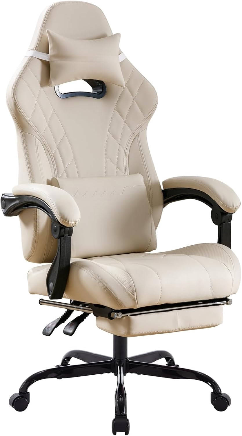 Gaming chair with footrest and massage lumbar support, ergonomic ...