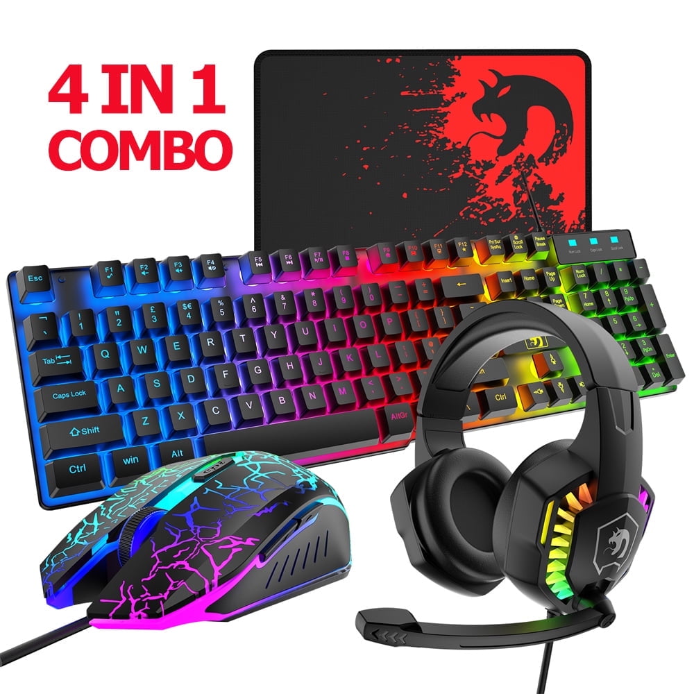 4 in1 Gaming keyboard + Mouse + Headset + Mousepad Set RGB Backlight ...