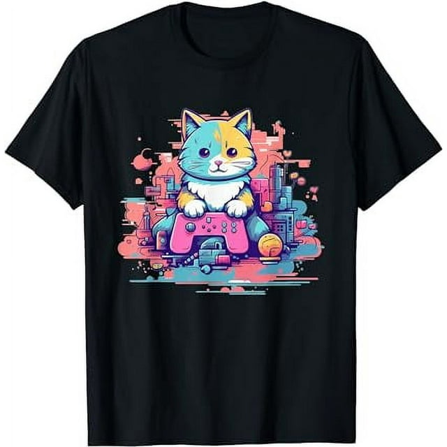 Gaming kitty with gamepad kawaii cute gamer cat T-Shirt - Walmart.com