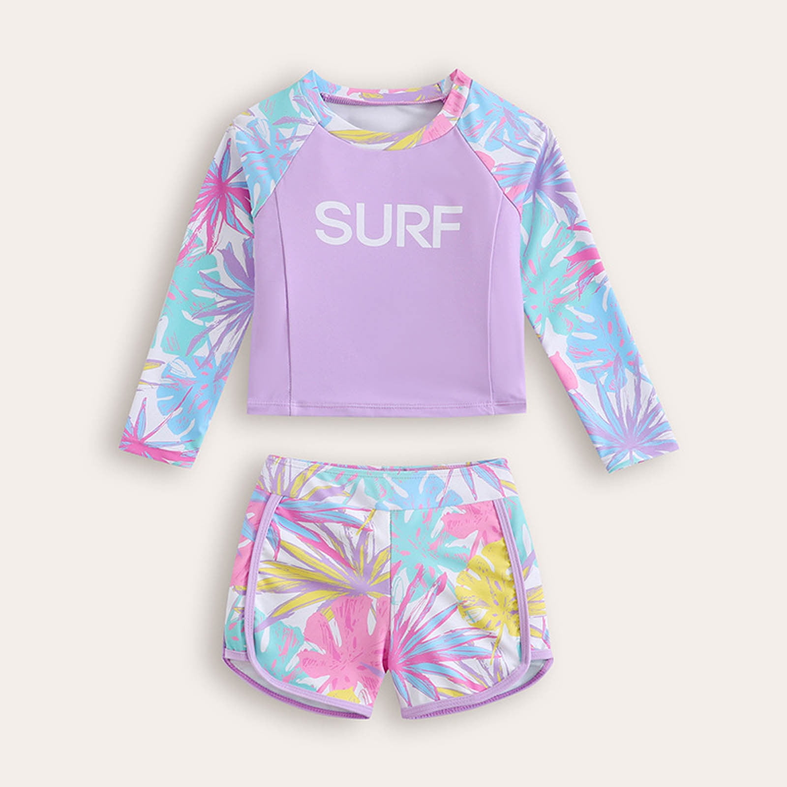 Gamivast 2 Pieces Girls Bathing Suits Cute Rash Guard Long Sleeve Swim ...