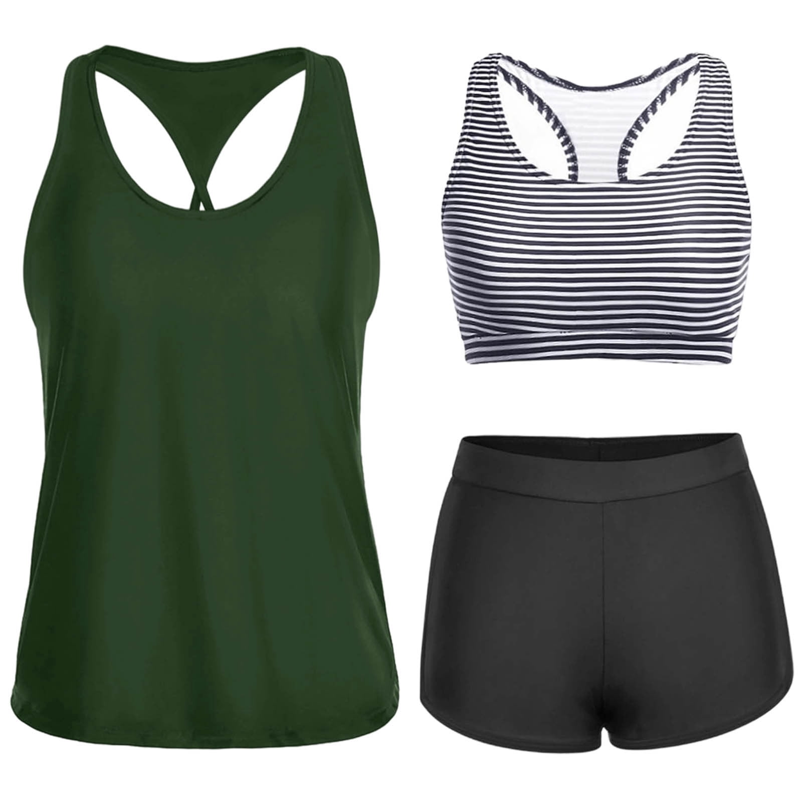 Gamivast 3 Piece Tankini Swimsuits for Women 3 Piece Layered Tank Top ...