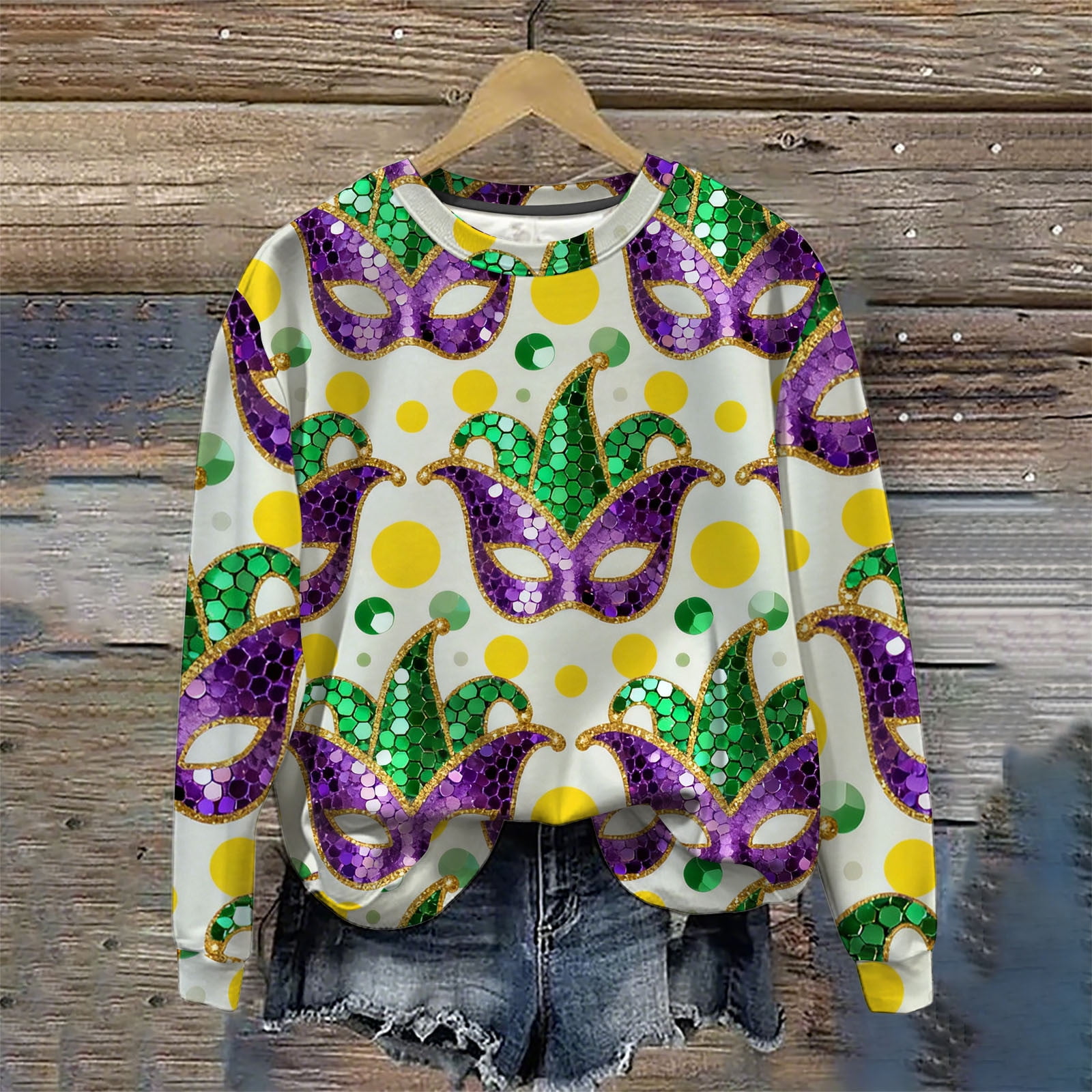 Gamivast Carnival Theme Shirts for Women Funny Mask Graphic Long Sleeve ...