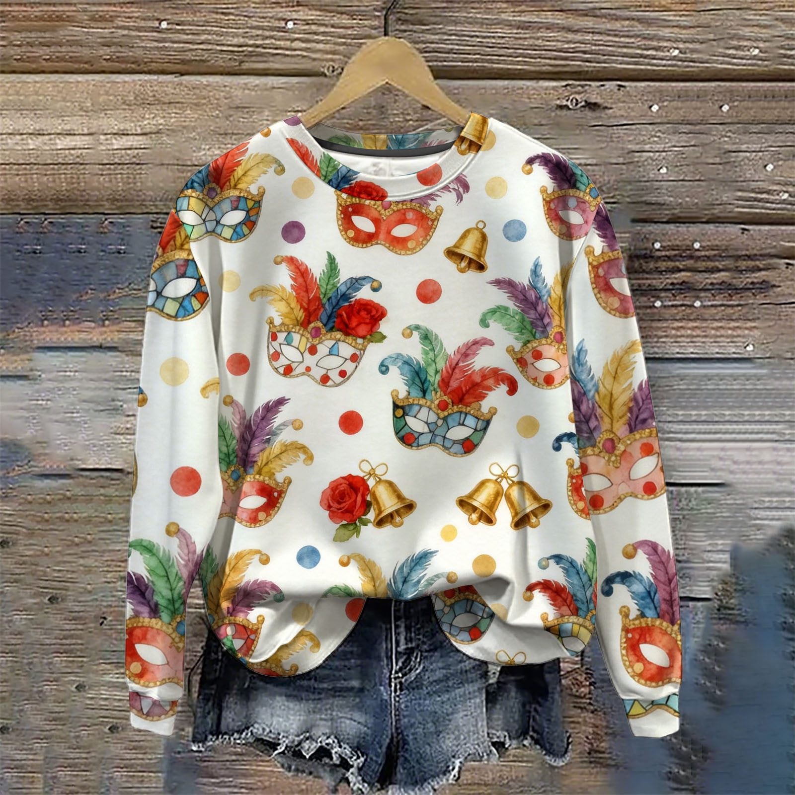 Gamivast Carnival Theme Shirts for Women Cute Mask Graphic Crewneck ...