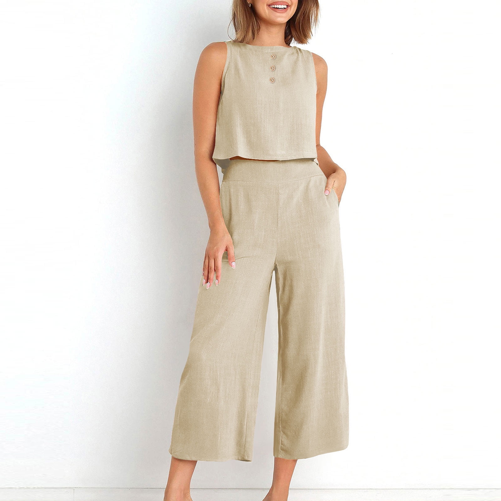 Gamivast Clearance Clothes Linen Sets for Women 2 Piece Crop Tank Tops ...
