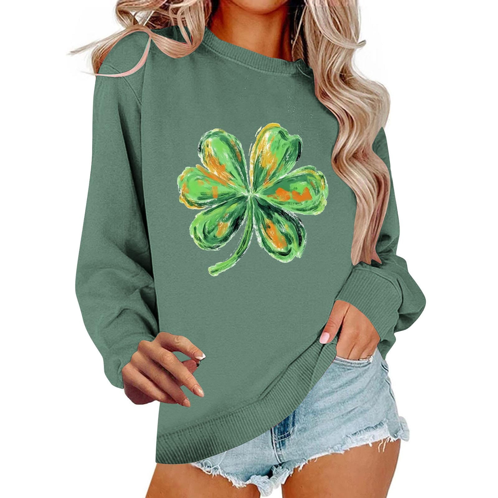 Gamivast Clover Graphic Sweatshirts for Women Lightweight Crew Neck ...