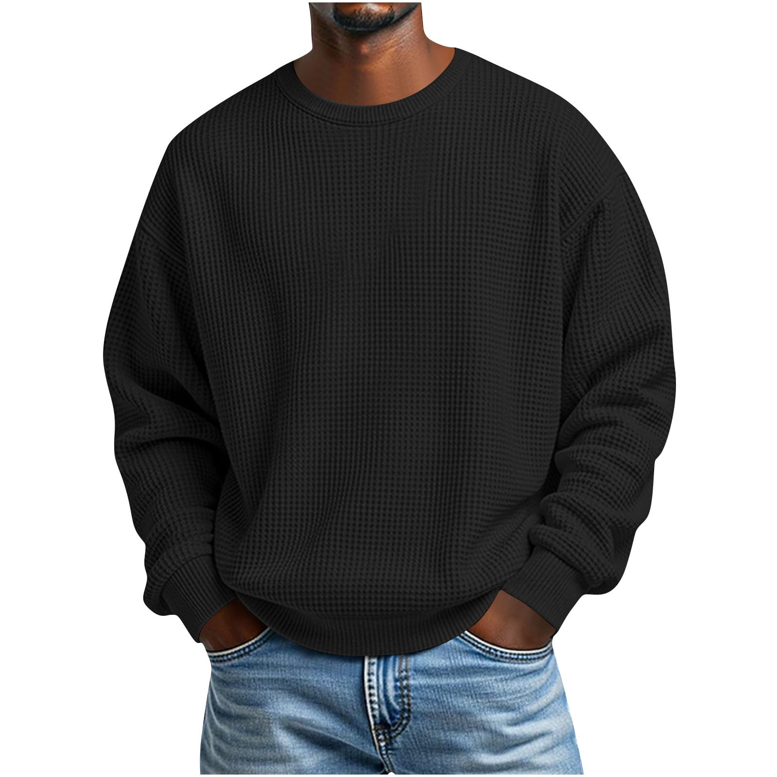 Gamivast Crewneck Sweatshirts for Men Waffle-Knit Long Sleeve Oversized ...