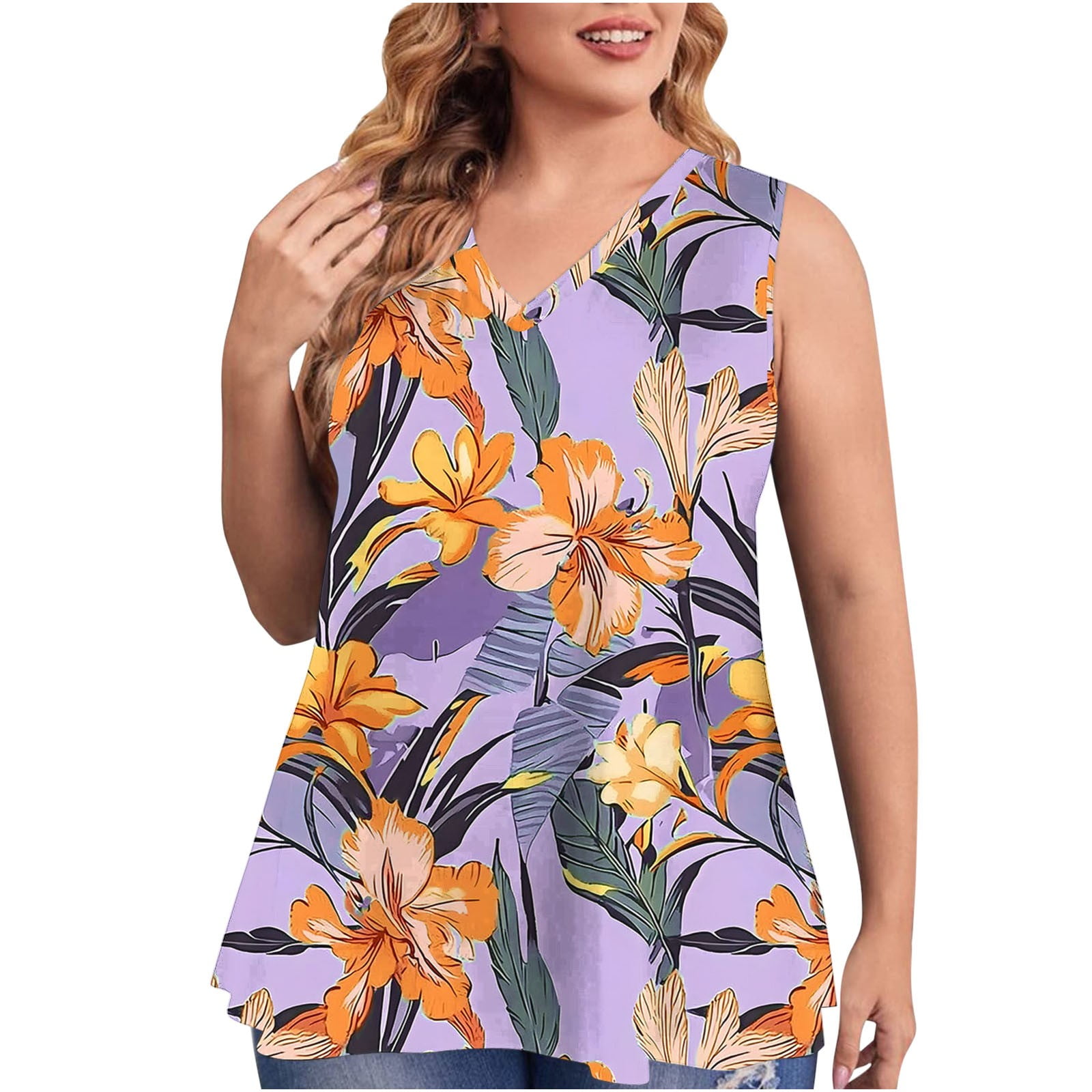 Gamivast Cute Tank Tops Plus Size Sleeveless Oversized V Neck Trendy ...
