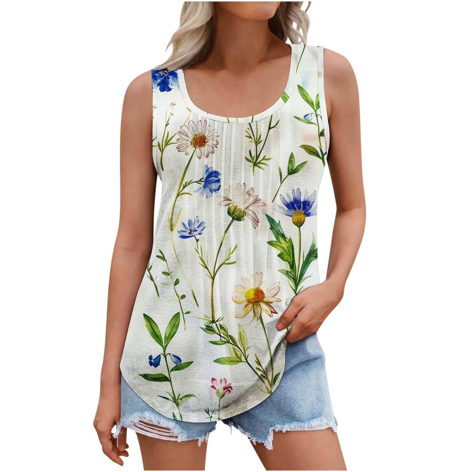 Gamivast Cute Tank Tops for Women Plus Size Floral Graphic Crew Neck ...