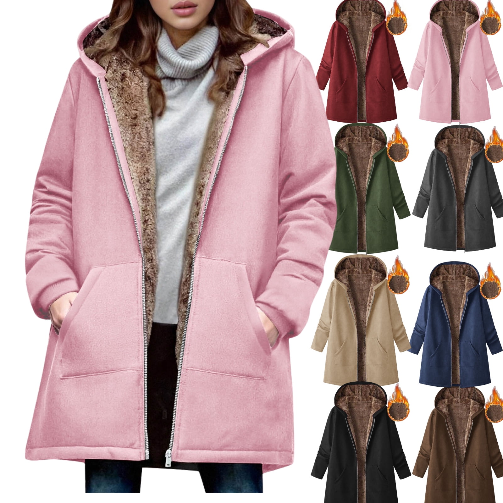 Gamivast Fleece Lined Jackets for Women Hooded Long Sleeve Zip up Fuzzy ...