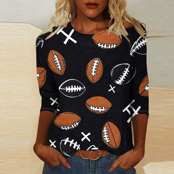 Gamivast Game Day Tops Women Plus Size 3/4 Sleeve Football Graphic ...