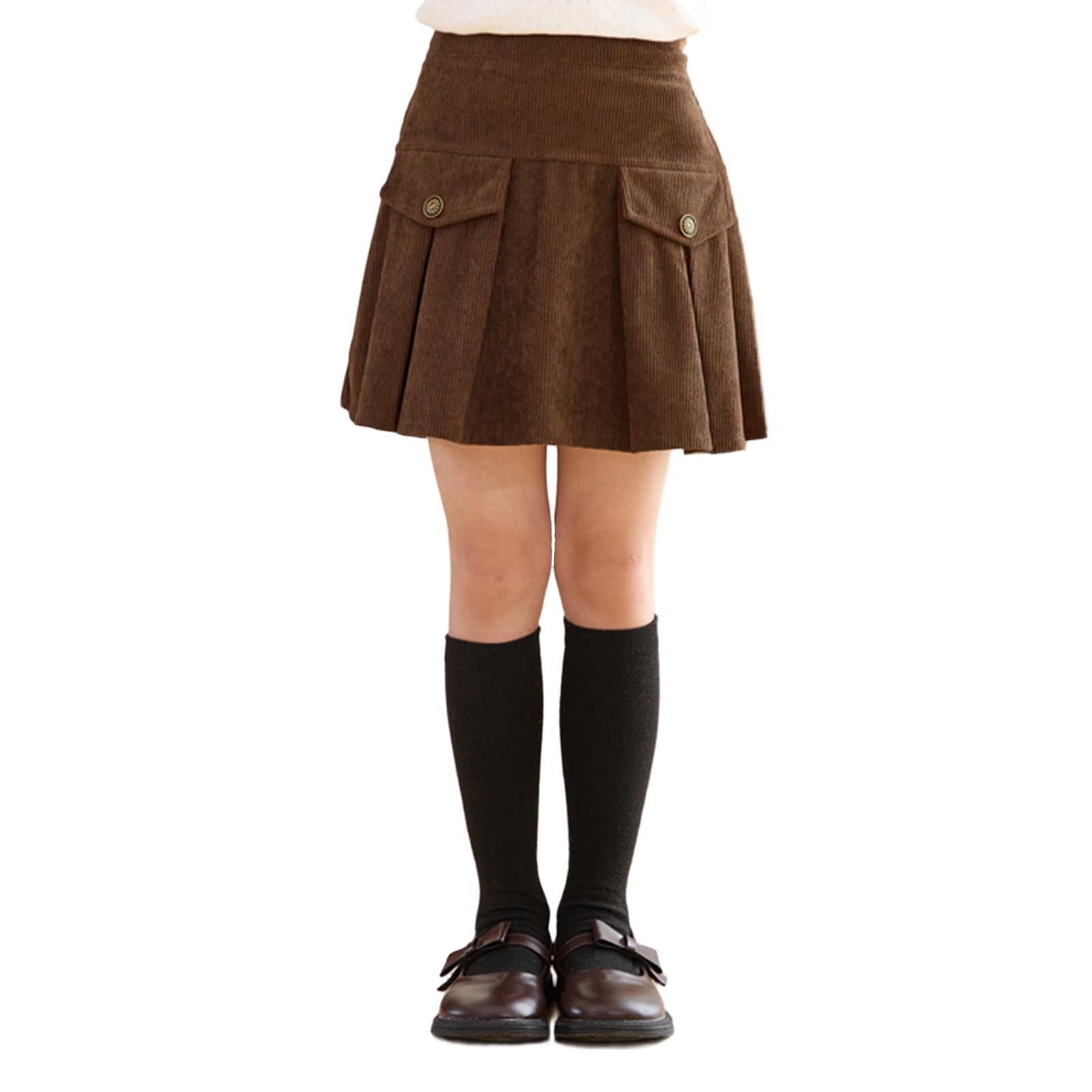 Gamivast Girls Corduroy Skirt Comfy Elastic Waist Pocket Uniform Skirts ...