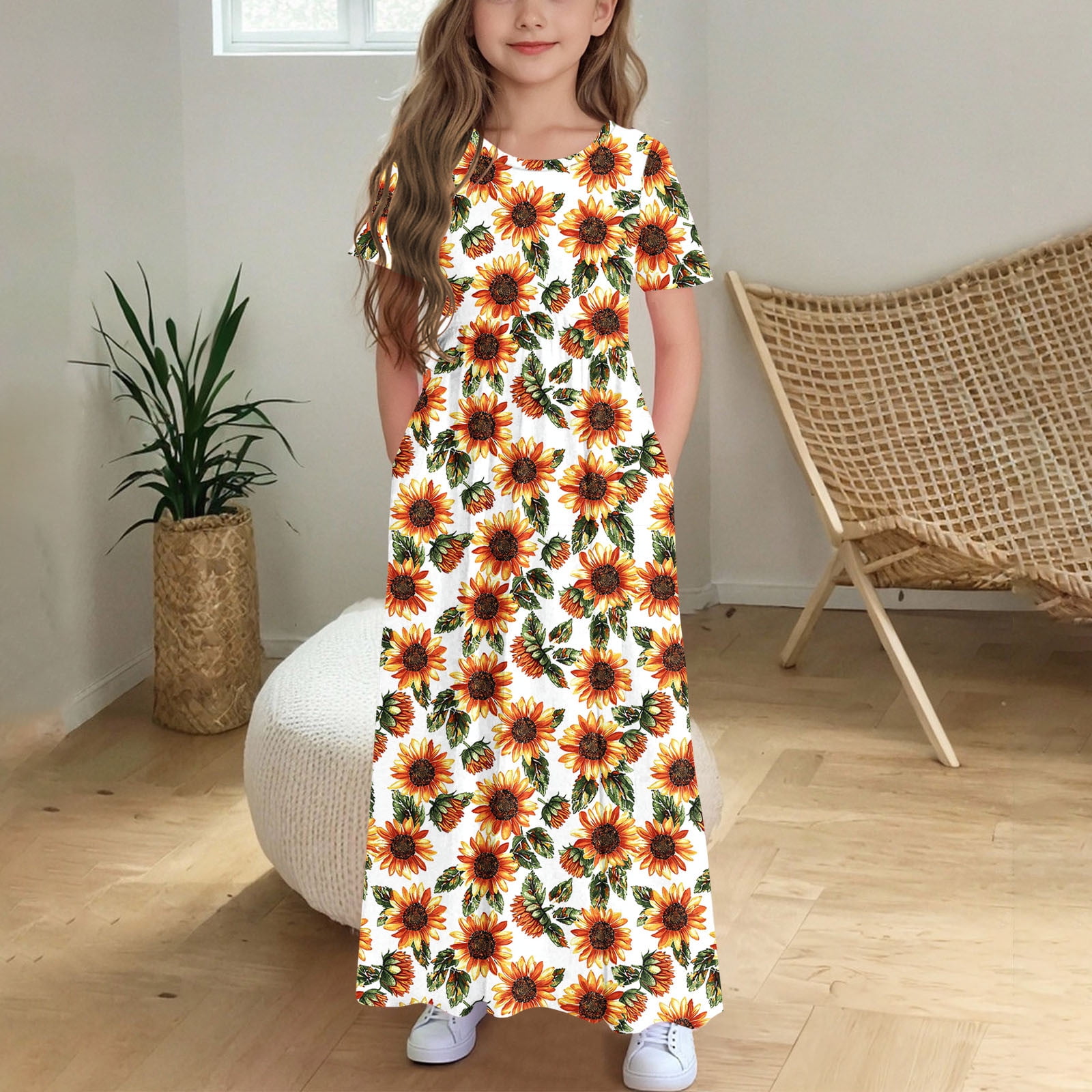 Gamivast Girls Dresses Size 10-12 Floral Maxi Dress Boho Ruffle Sleeve ...