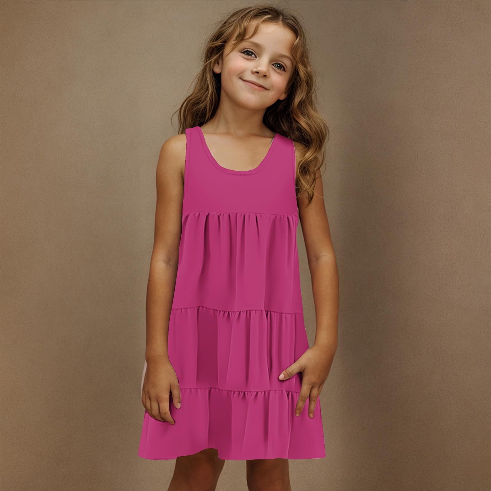 Gamivast Girls Dresses Size 10-12 Solid Color Crewneck Tank Dress ...