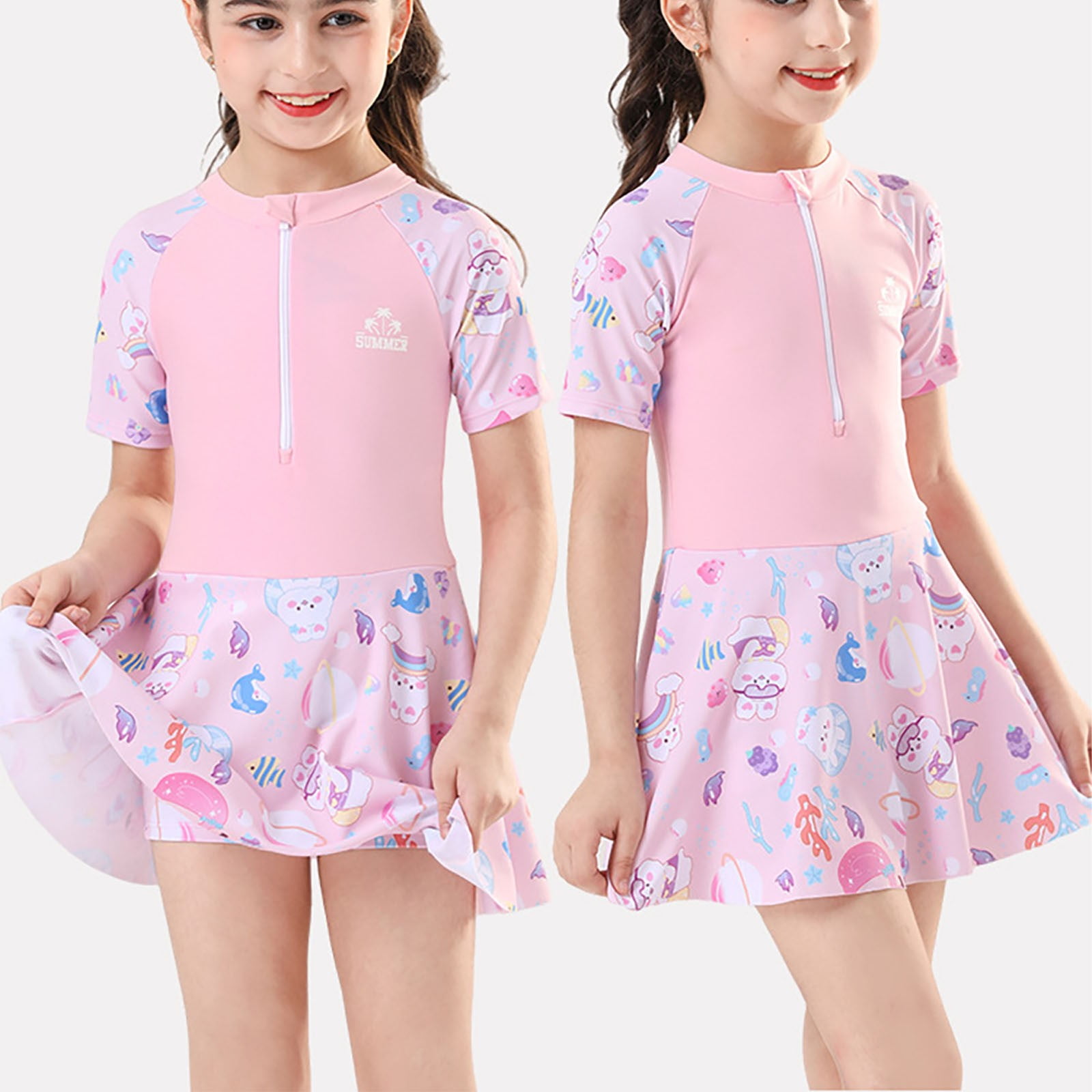 Gamivast Girls Rash Guard Swimsuit for Teens Cute Flower Print Swim ...
