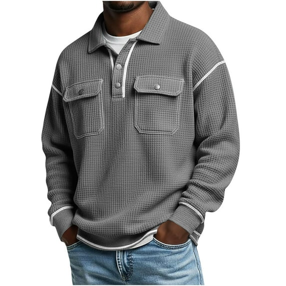 Gamivast Golf Shirts for Men Waffle-Knit Long Sleeve Lapel Collar ...