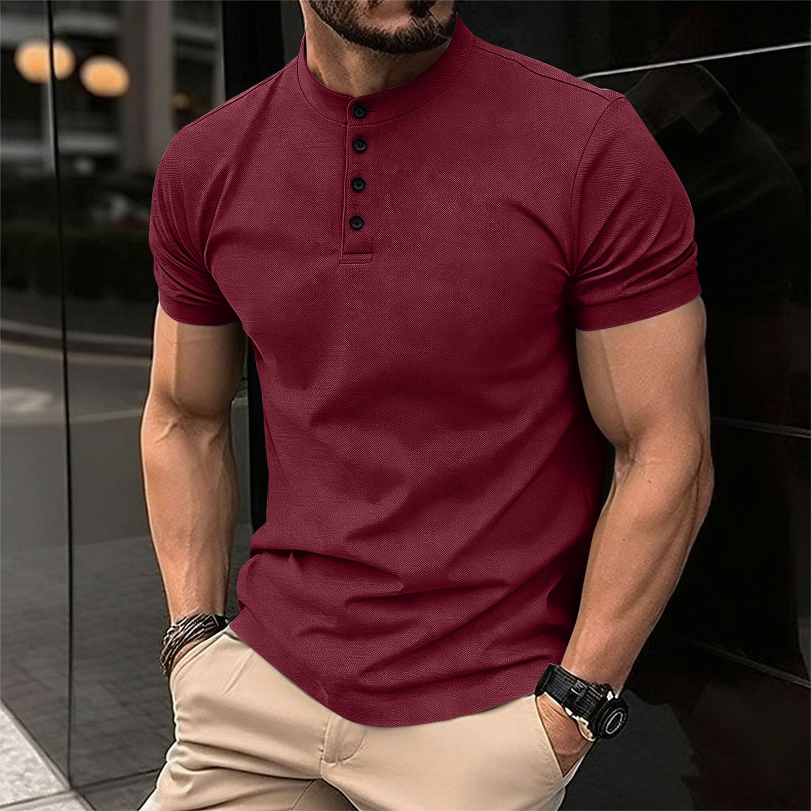 Gamivast Henley Shirts for Men Muscle Fit Short Sleeve Workout T-Shirts ...