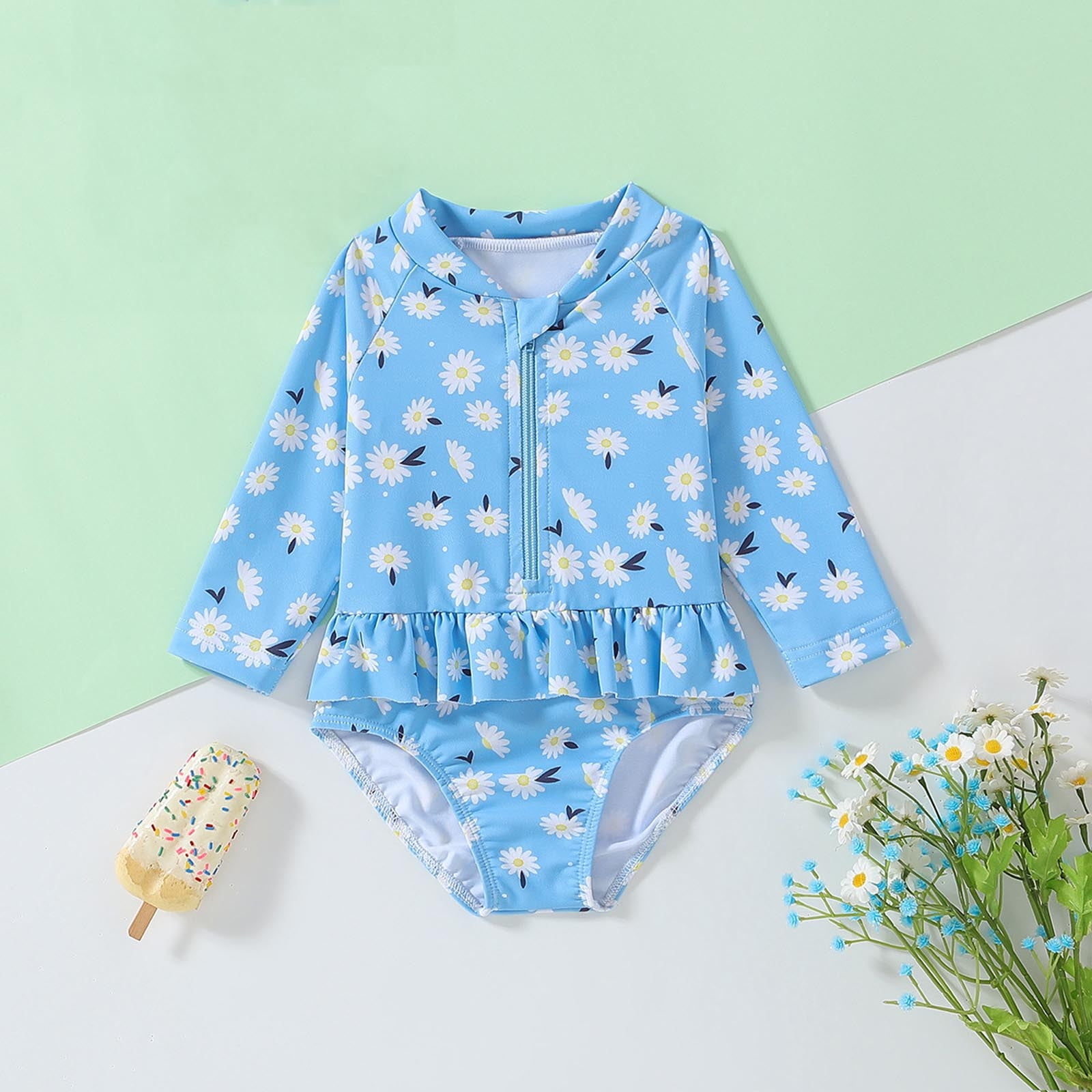 Gamivast Infant Girl Bathing Suit Floral Print Zipper Swimwear and Sun ...