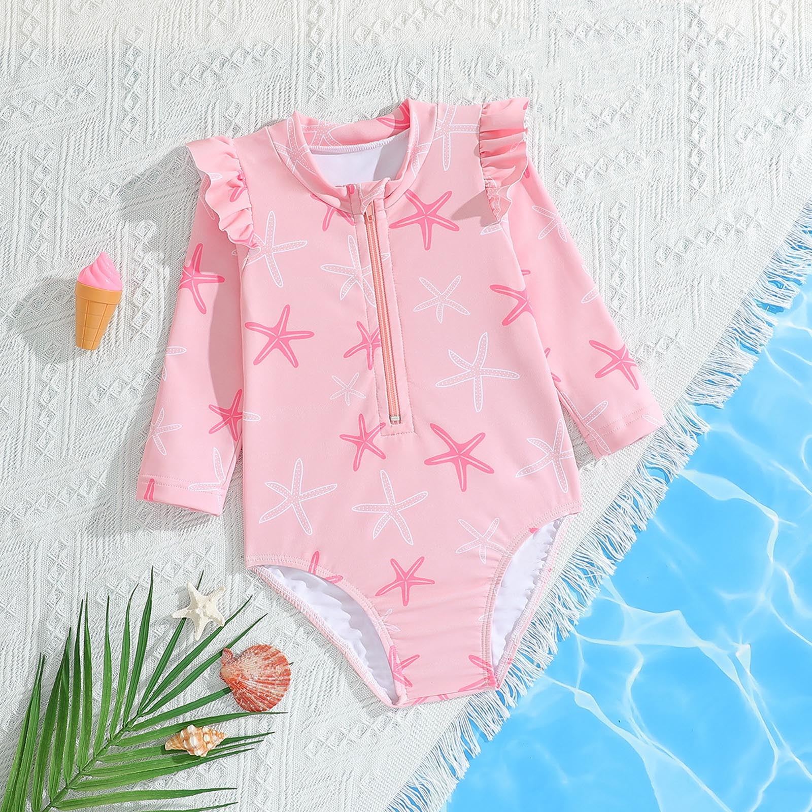 Gamivast Infant Girl Bathing Suit Floral Print Zipper Swimwear and Sun ...