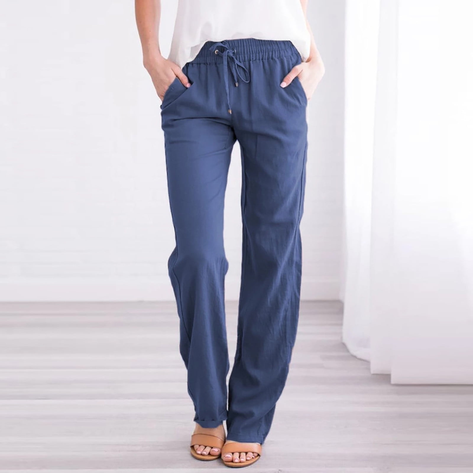 Gamivast Linen Pants Women Plus Size High Waisted Summer Straight Leg ...