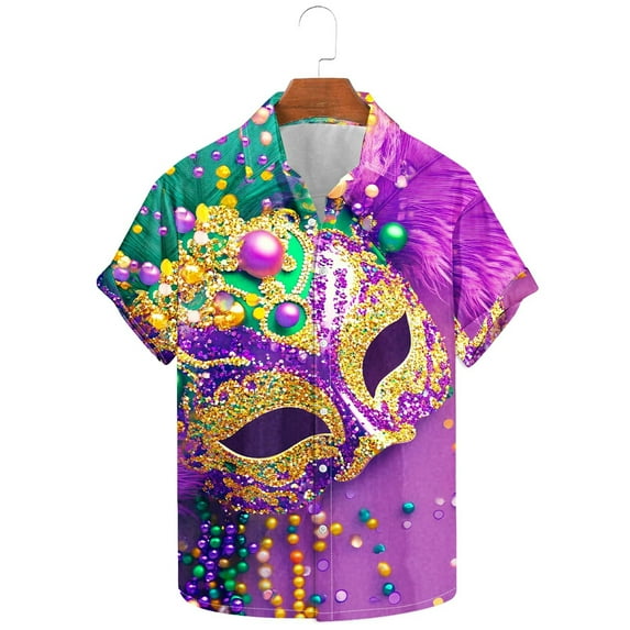 Gamivast Mardi Gras Shirts for Men Mask Print Loose Fit SmoothingLapel ...