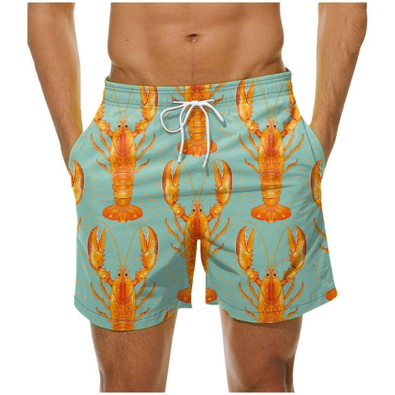Gamivast Men Swim Trunks Lobster Print Elastic Waist Board Shorts 7 ...