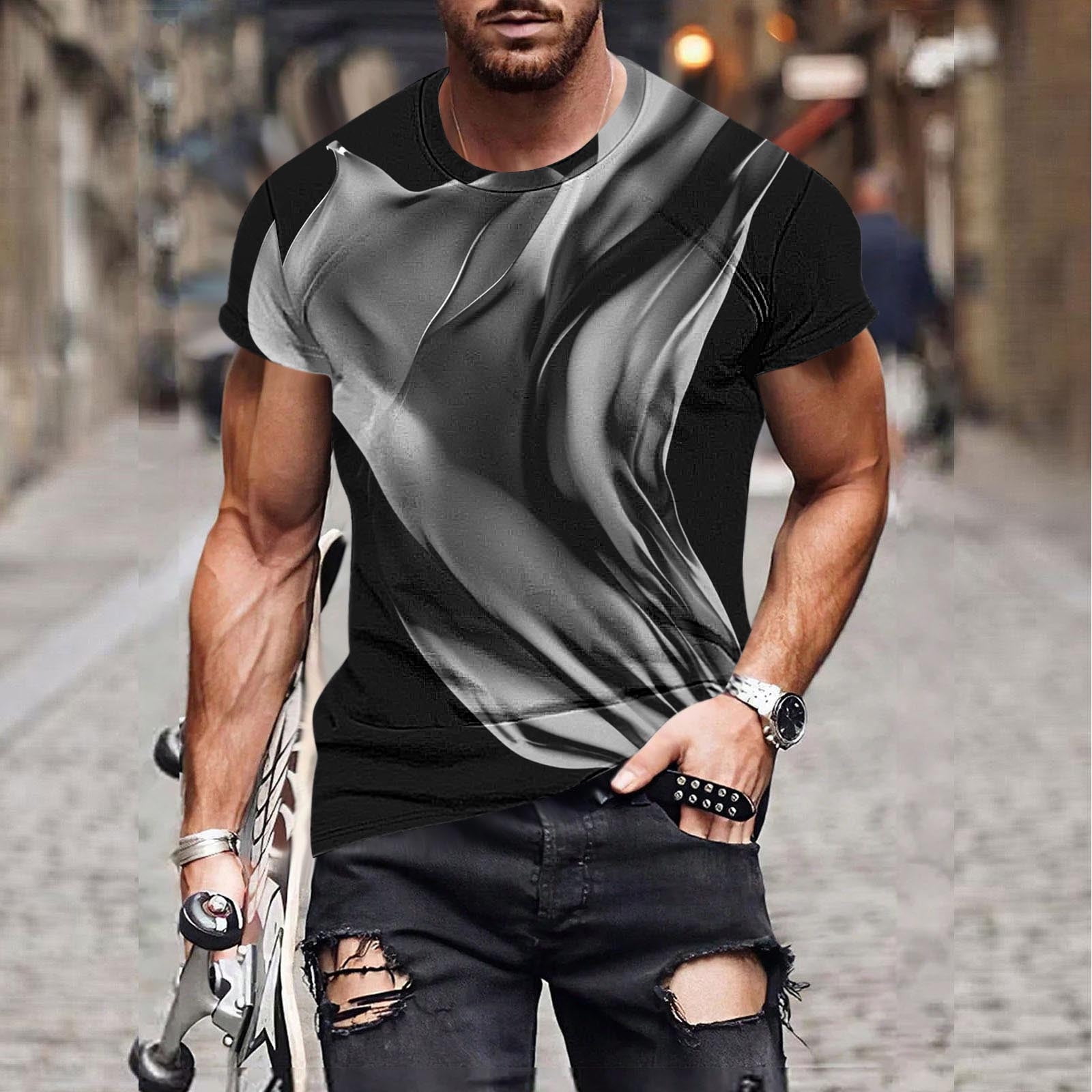 Gamivast Men's Graphic T-Shirts 3D Print Muscle Fit SmoothingCrew Neck ...