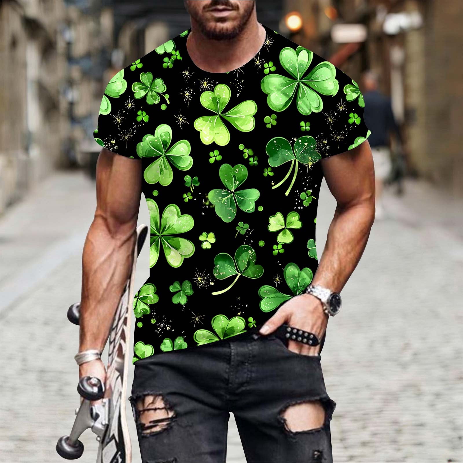 Gamivast Men's Graphic T-Shirts Shamrock Print Muscle Fit Breathable ...