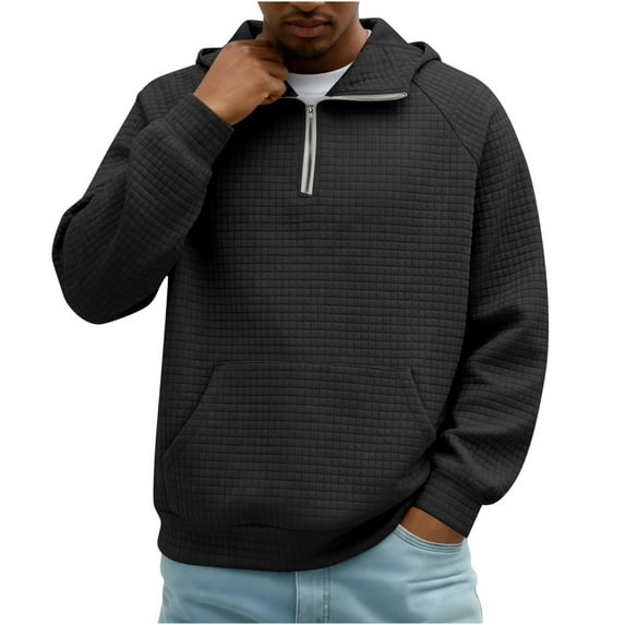 Gamivast Mens Fashion Hoodies & Sweatshirts Quarter Zip Checked Knit ...
