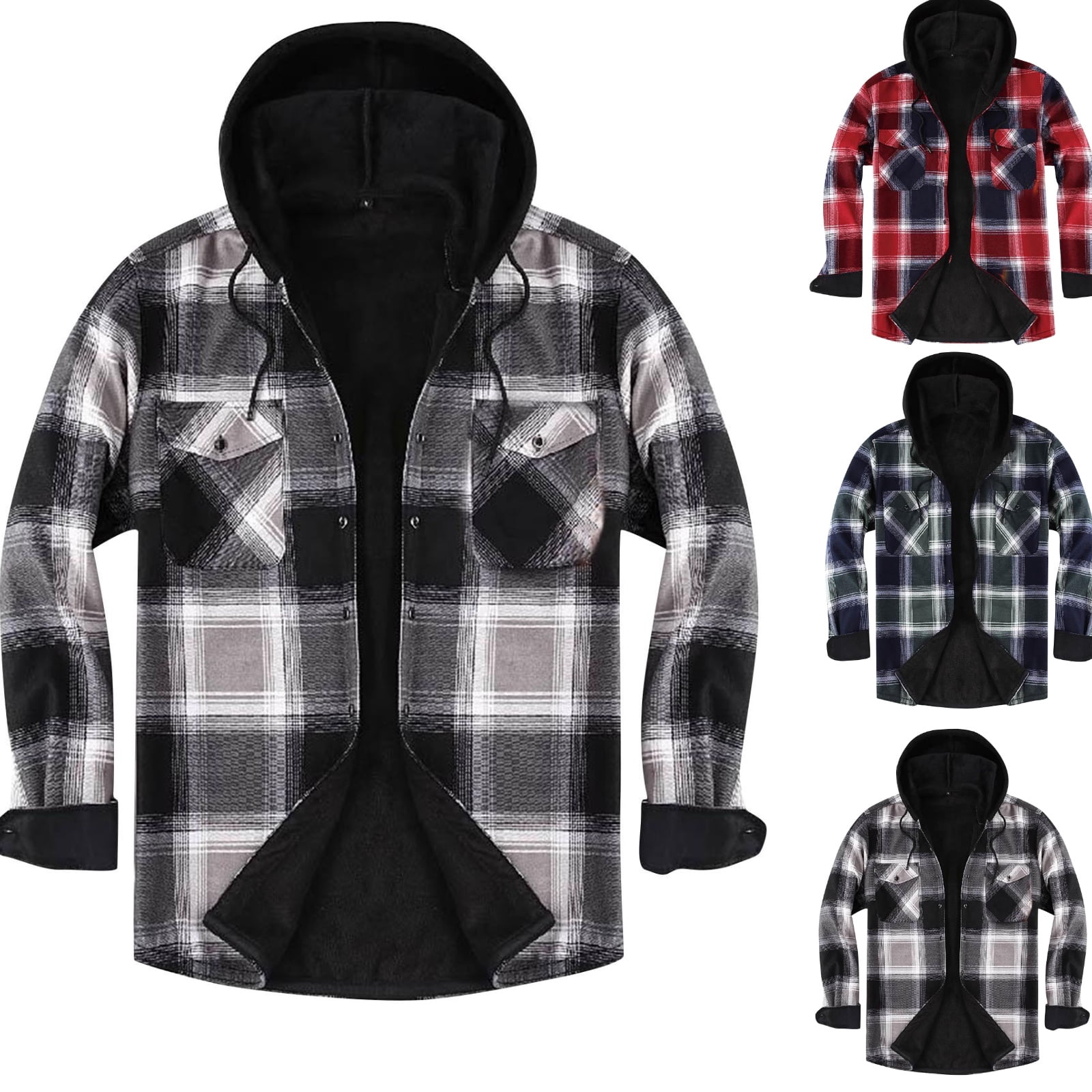 Gamivast Mens Flannel Jackets Lined Hooded Plaid Shirt Jacket Winter ...