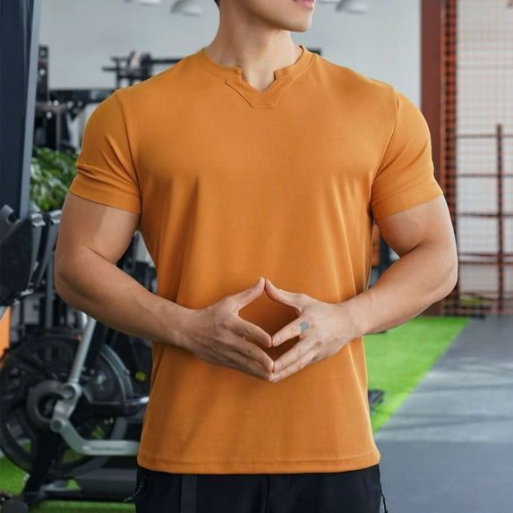 Gamivast Mens Henley Shirts Muscle Fit Short Sleeve T Shirts Breathable ...