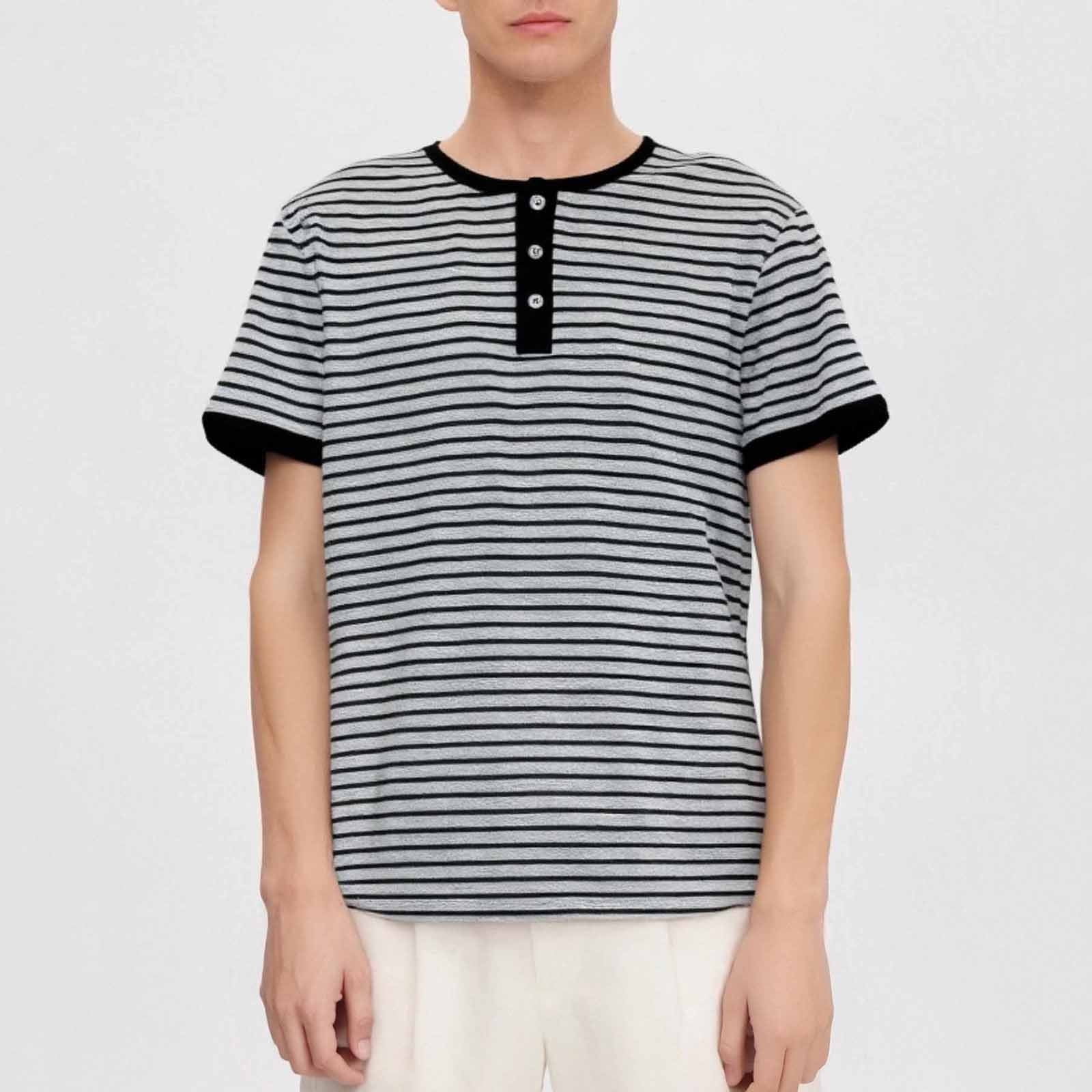 Gamivast Mens Henley Shirts Striped Regular Fit Short Sleeve Tshirts ...