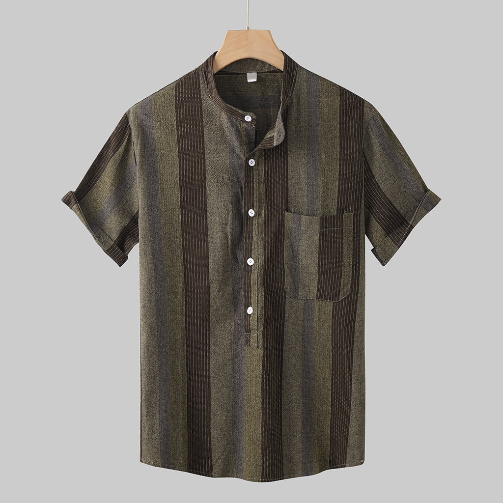 Gamivast Mens Linen Shirts Regular Fit Short Sleeve Henley Shirts ...