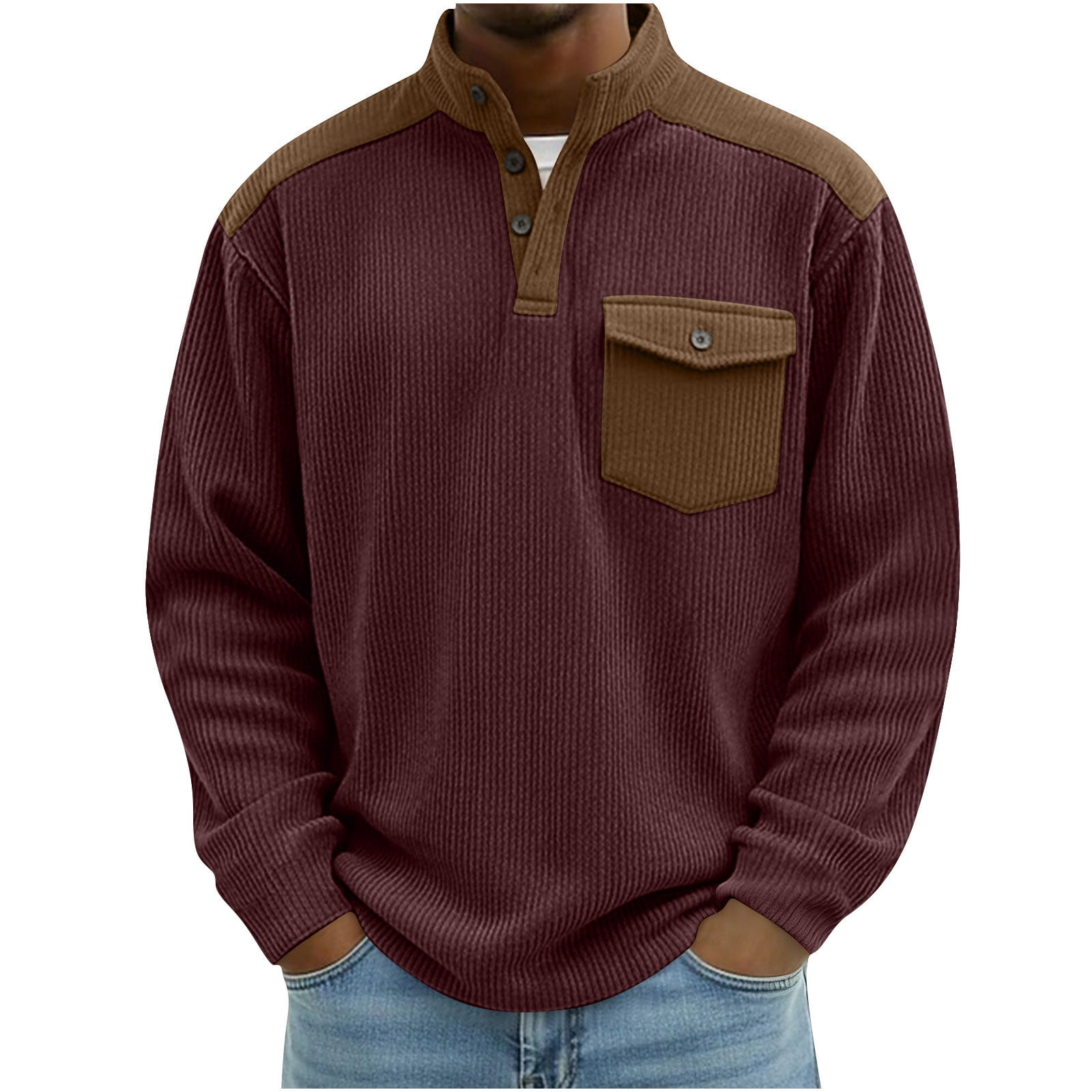 Gamivast Mens Shirts Slim Fit Long Sleeve Corduroy Henley Shirts ...