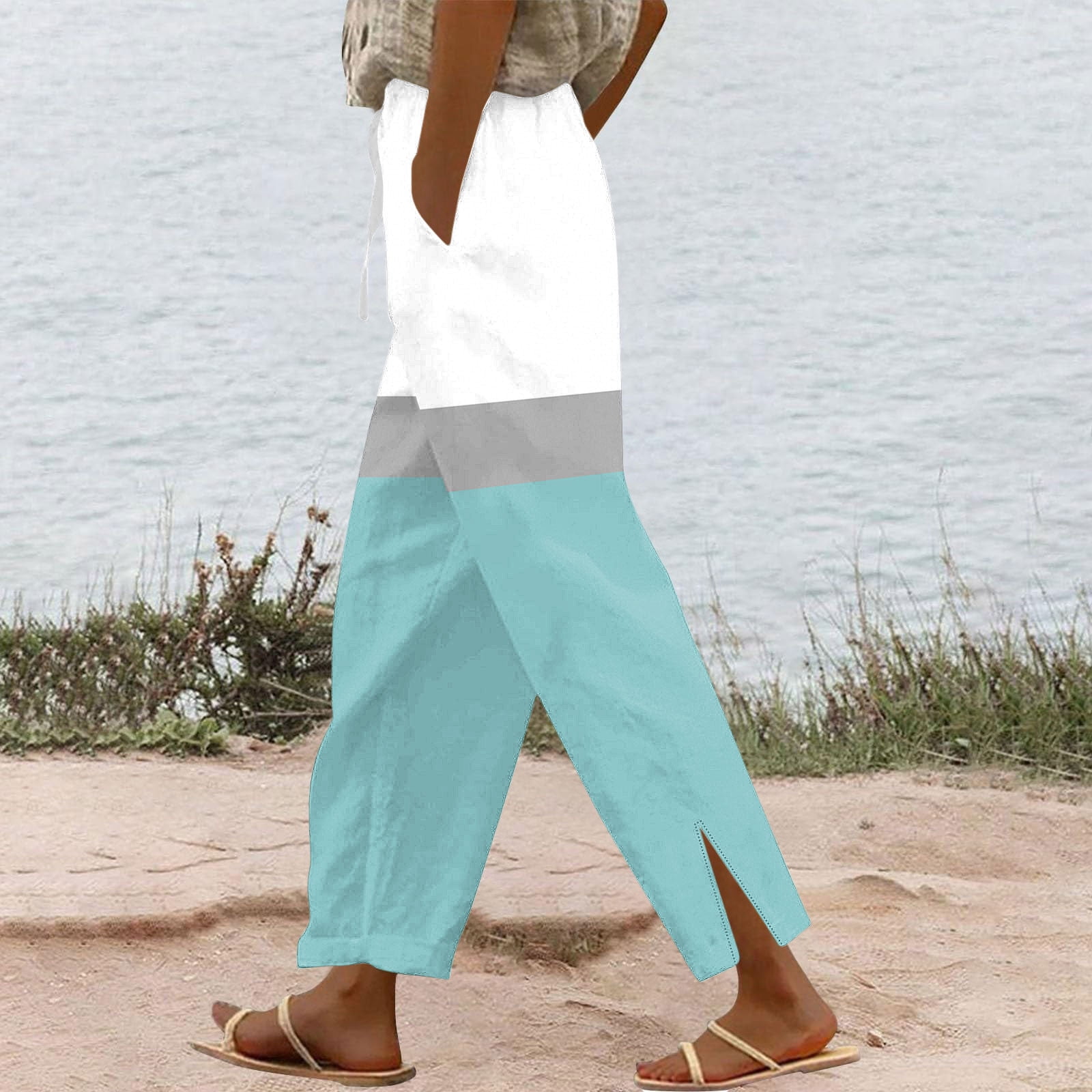 Gamivast Orders Placed Linen Pants for Women Stripe Elastic Waist ...